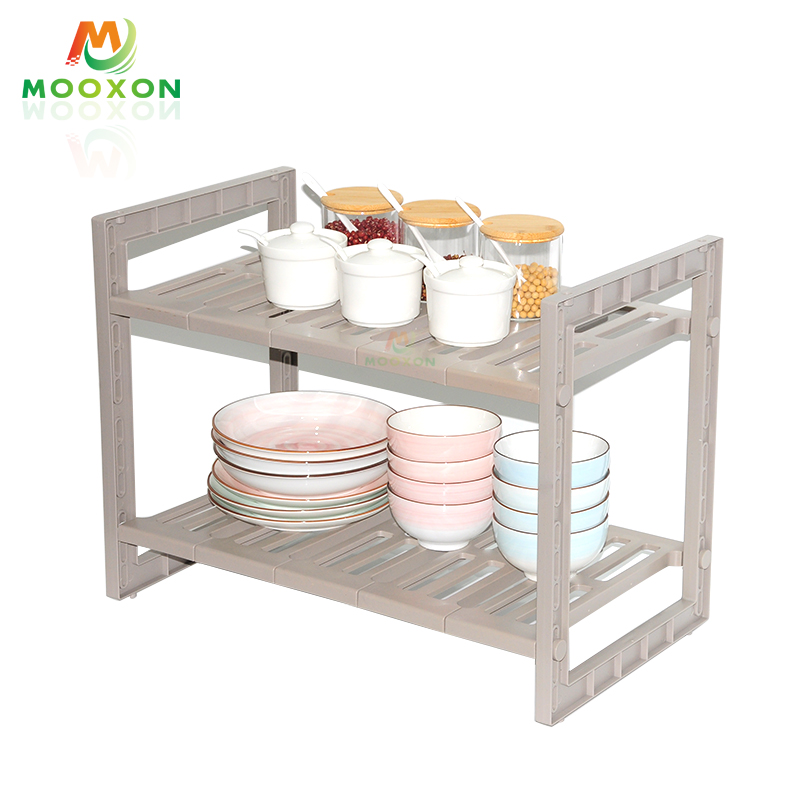 Extendable 2 Tier Plastic Organizer Kitchen Storage Shelf Under Sink ...
